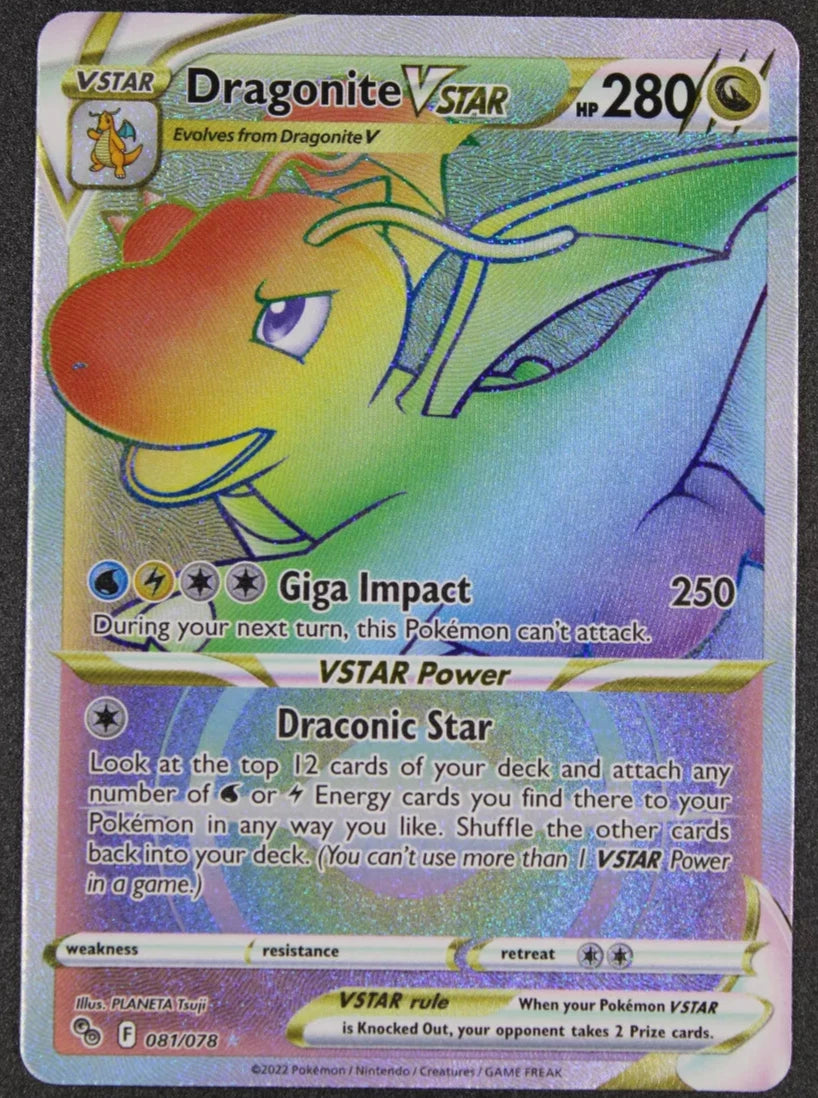 Dragonite VSTAR - Pokemon GO Holo FULL ART RAINBOW Secret Rare #081/07 ...