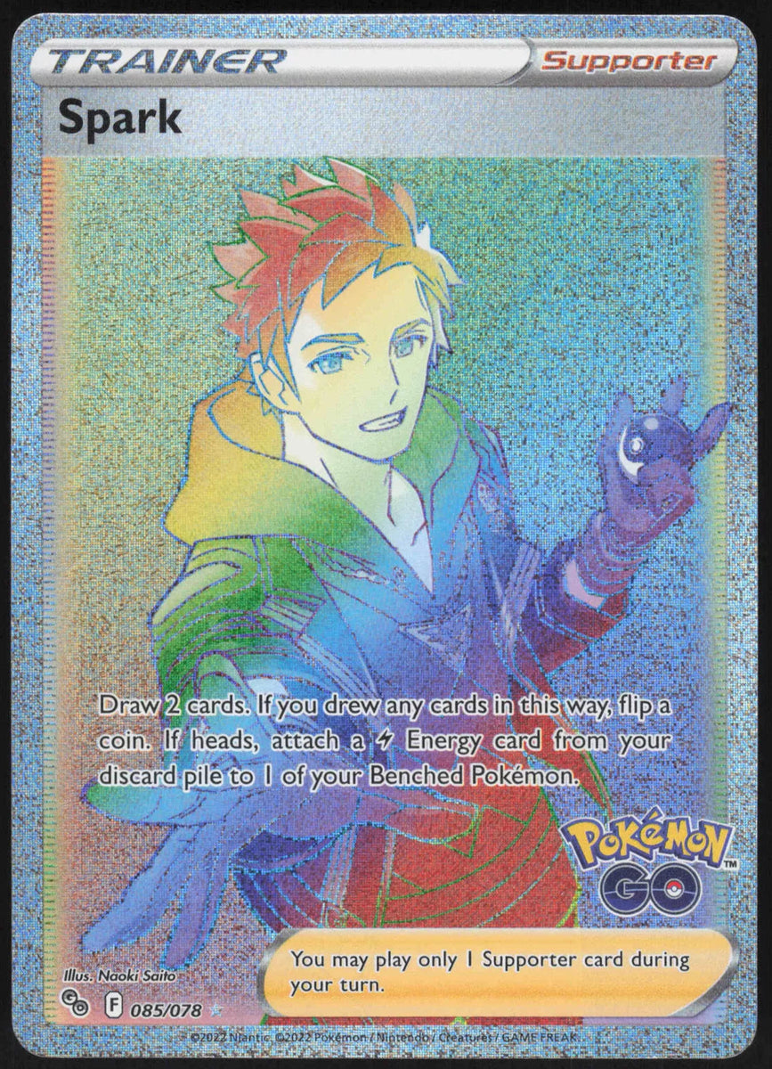 Spark Trainer - Pokemon GO Holo FULL ART RAINBOW Secret Rare #085/078 ...